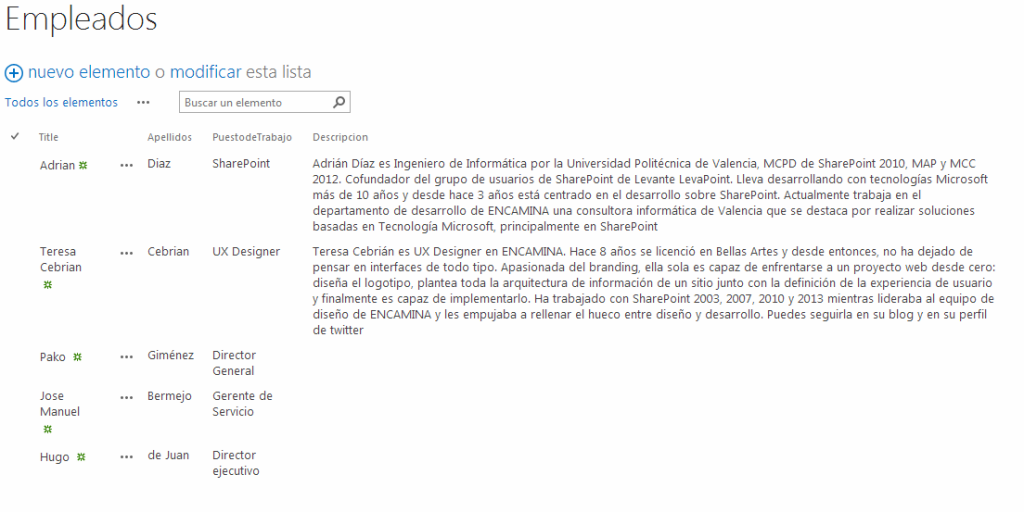 Lista SharePoint - Desarrollando sobre SharePoint